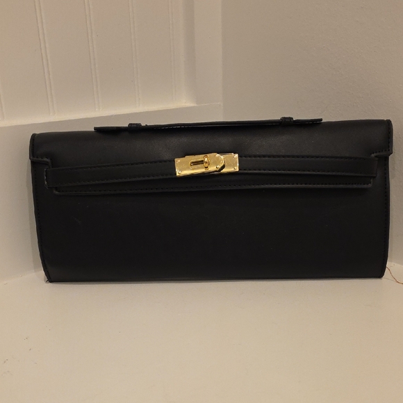 Bags | Elegant Black Clutch With Gold Accent | Poshmark